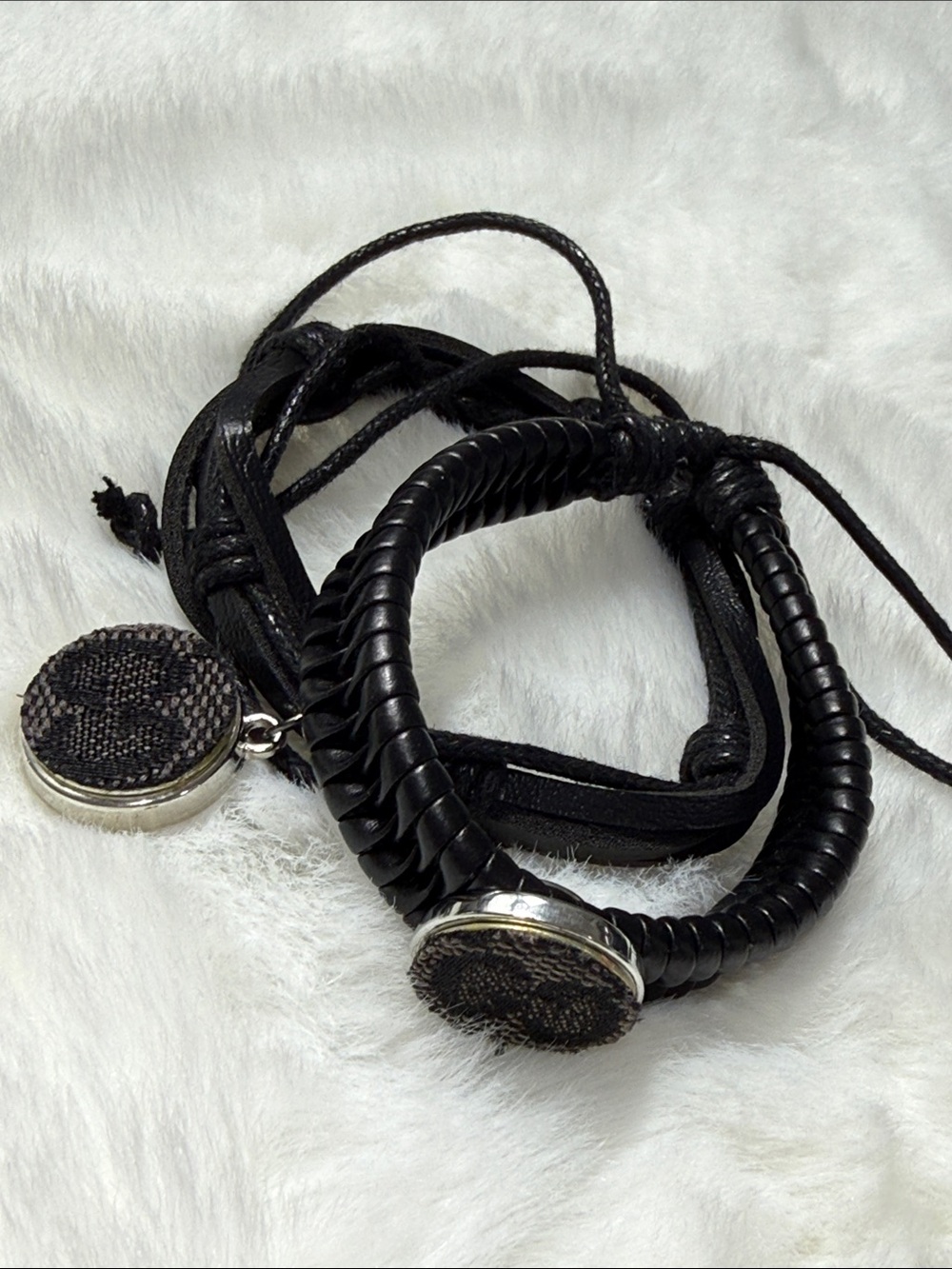 Gucci | Jewelry | Gucci Upcycled Bracelet Set Black Braided Leather 2 ...